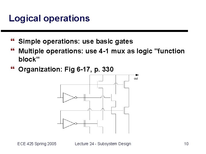 ECE 425 VLSI Circuit Design Lecture 24 Subsystem