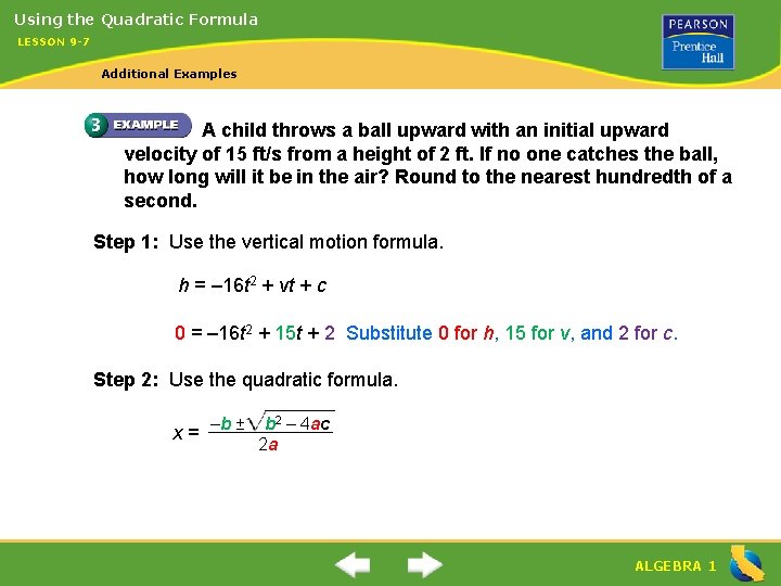 Lesson 9 7 WarmUp ALGEBRA 1 Using the