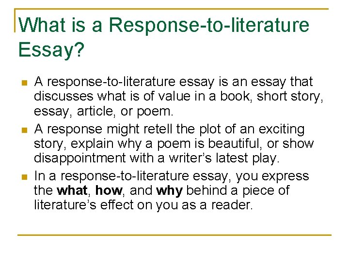ResponsetoLiterature Essays Prepared By Mrs Terry Do Responding