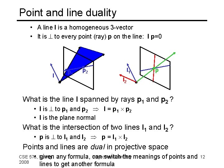 Projective Geometry Lecture slides by Steve Seitz mostly