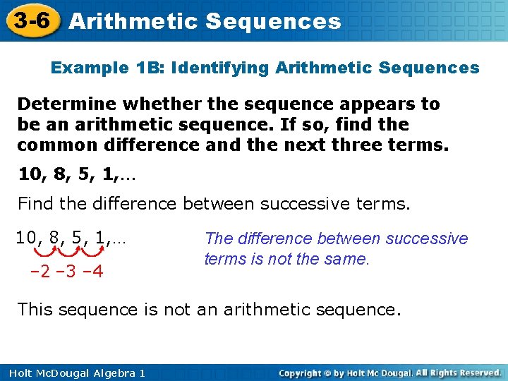 3 6 Arithmetic Sequences Objectives Recognize and extend