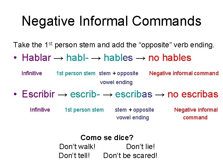 Los mandatos Learn them The imperative verb form