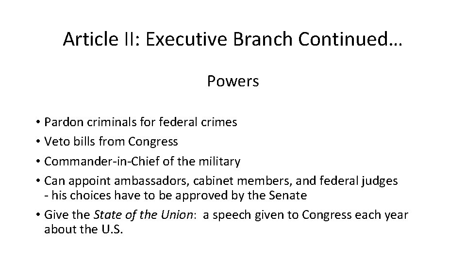 Article 2 The Executive Branch The President Establishes