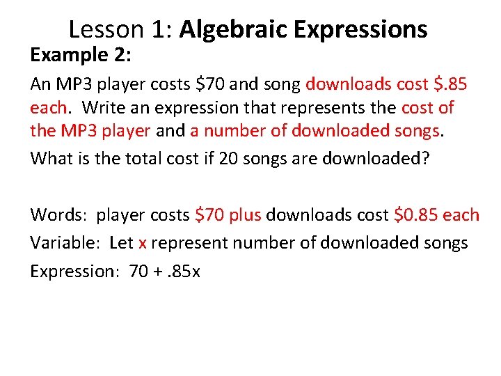 Unit 3 A Expressions Lesson 1 Algebraic Expressions