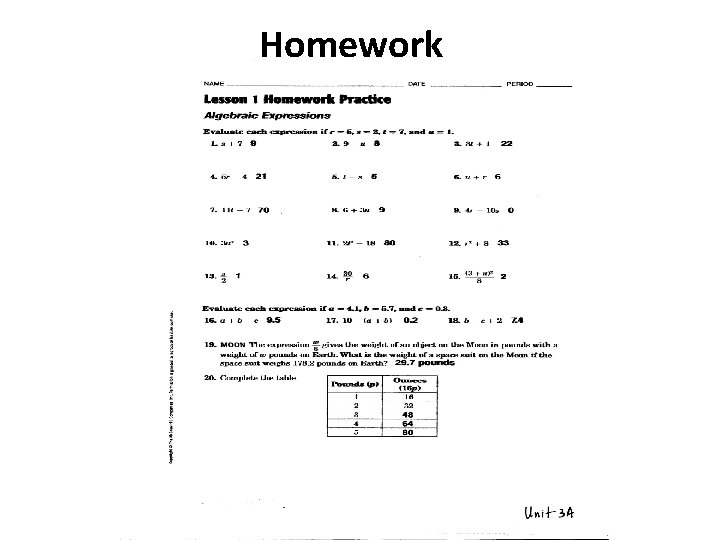 Unit 3 A Expressions Lesson 1 Algebraic Expressions