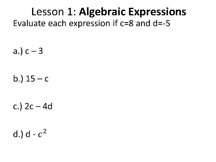 Unit 3 A Expressions Lesson 1 Algebraic Expressions