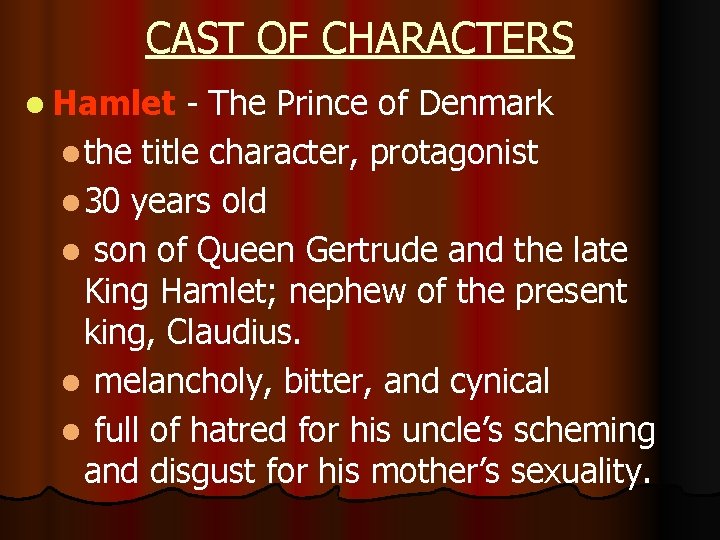 HAMLET PRINCE OF DENMARK BY William Shakespeare CAST