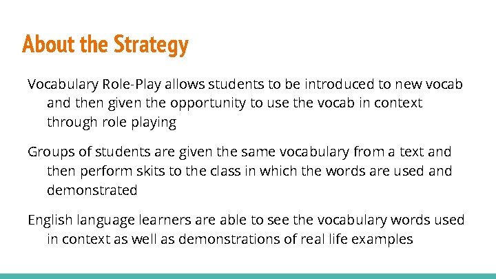Vocabulary RolePlaying Mercedes Enciso Madison Niksich Cynnea Schreibman