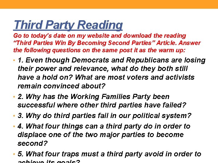 Warm Up February 26 Answer the following questions