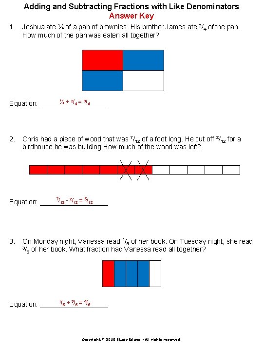 Adding and Subtracting Fractions with Like Denominators 1