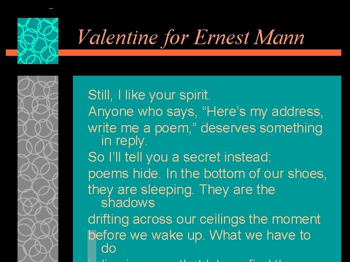 Valentine for Ernest Mann Naomi Shihab Nye Naomi