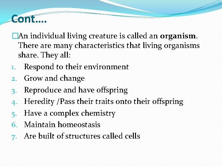 Unit 1 Biology Introduction Topic Characteristics of Life