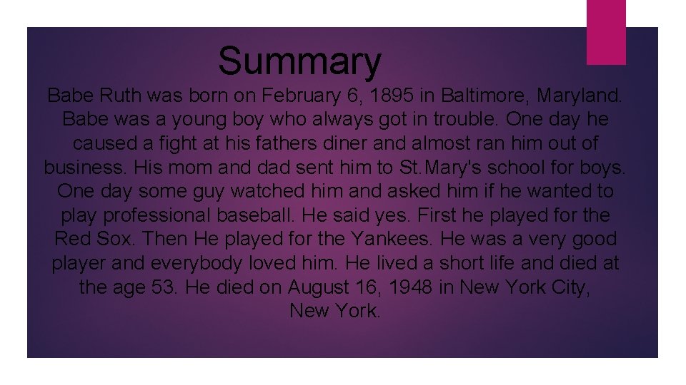 George Herman Ruth Babe Ruth Book Report Biography