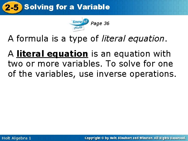 2 5 Solving for a Variable Lesson Objectives