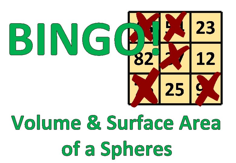 Sphere Volume Surface Area Bingo Only Answers Students