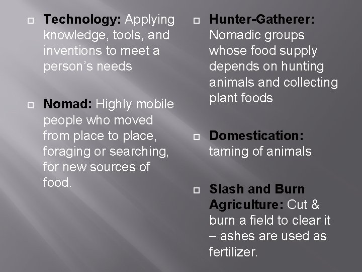 THE EARLIEST HUMANS Vocab Archeology the scientific study