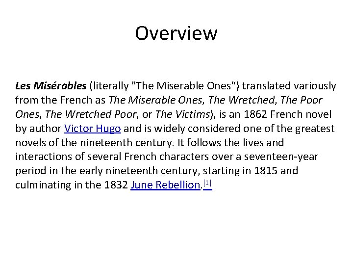 Les Misrables Overview List as many adjectives as