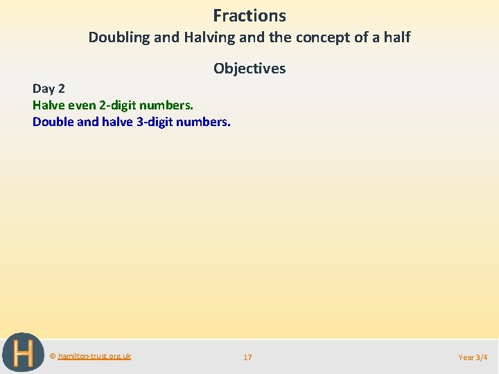 Fractions Doubling and Halving and the concept of