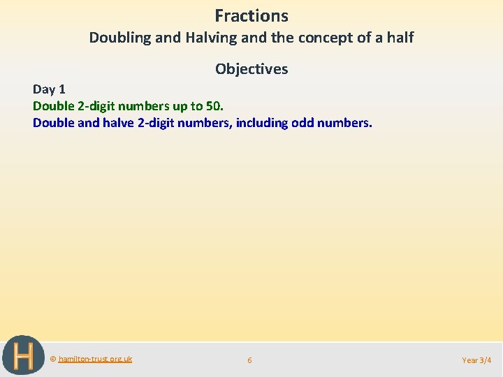 Fractions Doubling and Halving and the concept of