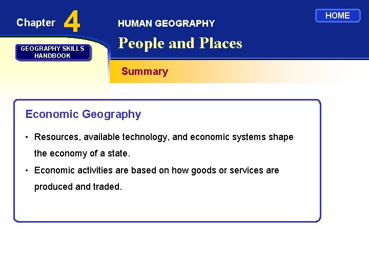 Chapter 4 GEOGRAPHY SKILLS HANDBOOK HUMAN GEOGRAPHY QUIT