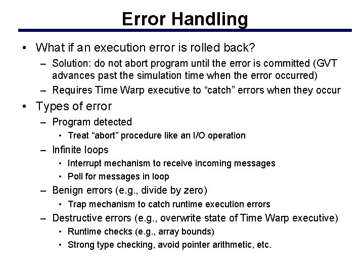 Parallel and Distributed Simulation Time Warp Other Mechanisms