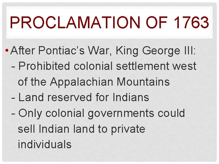 ACTIONS REACTIONS SWBAT DESCRIBE THE BRITISH POLICIES THAT