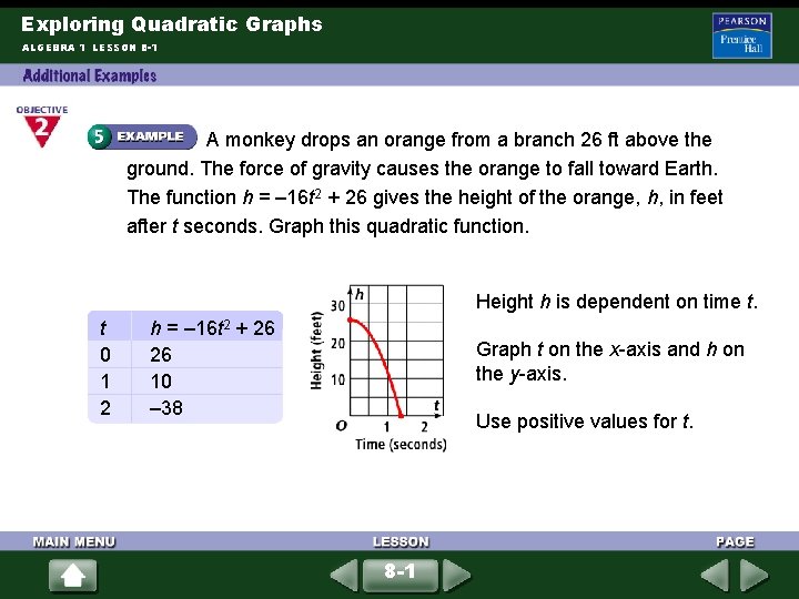 Exploring Quadratic Graphs ALGEBRA 1 LESSON 8 1