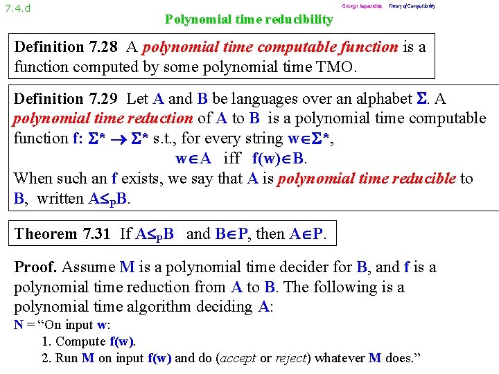 Giorgi Japaridze Theory of Computability NPcompleteness Section 7