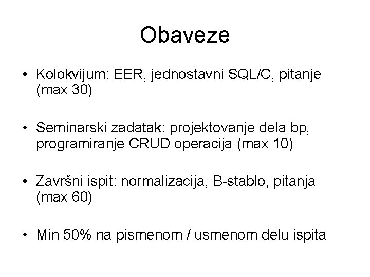 Projektovanje baza podataka Gordana PavloviLaeti Matematiki fakultet jesenji