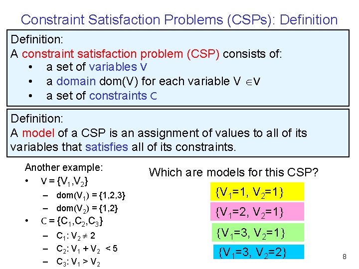 Solving Constraint Satisfaction Problems CSPs using Search CPSC