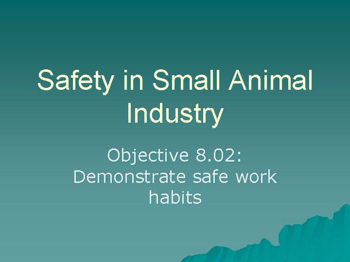 Safety in Small Animal Industry Objective 8 01