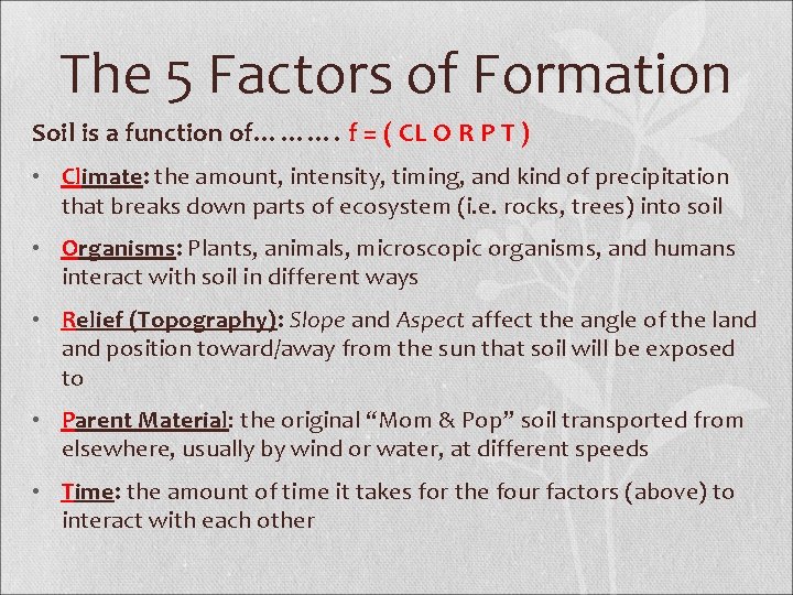 THE SOIL PROFILE CORNELL NOTES You will be