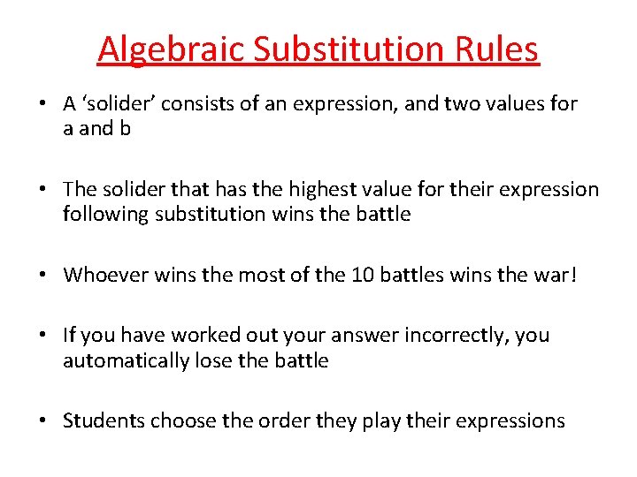 Build an Army Strength in Numbers Algebraic Substitution