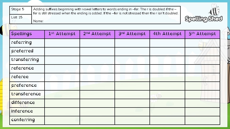 Stage 5 List 15 Adding suffixes beginning with