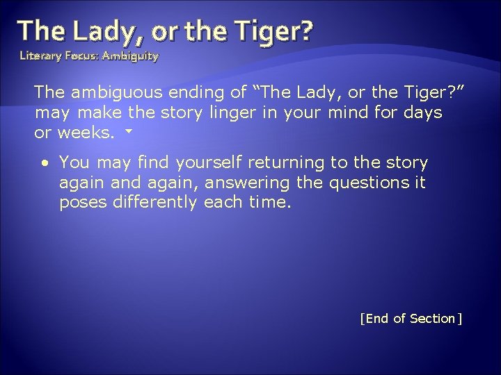 The Lady or the Tiger by Frank R