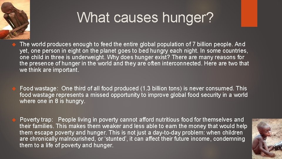 Famine Facts about famine In 2013 more than