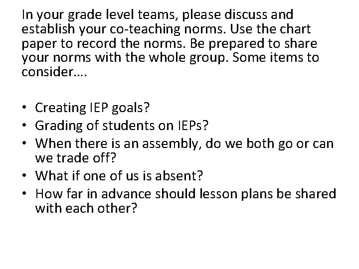 ES Coteaching Establishing roles expectations and norms What