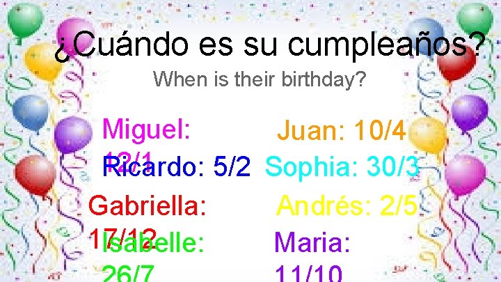los cumpleaos y fechas Objetivo Idea Principal aprender