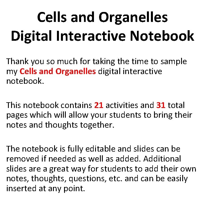 Cells and Organelles Digital Interactive Notebook Chapter 1