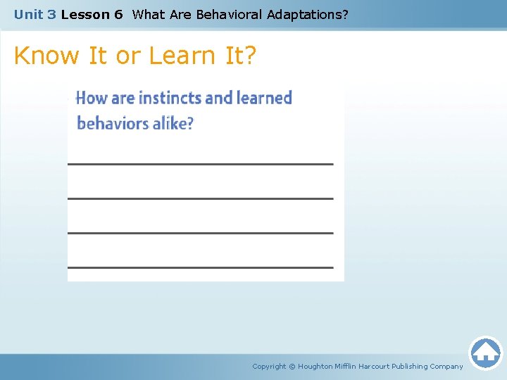 Unit 3 Lesson 6 What Are Behavioral Adaptations