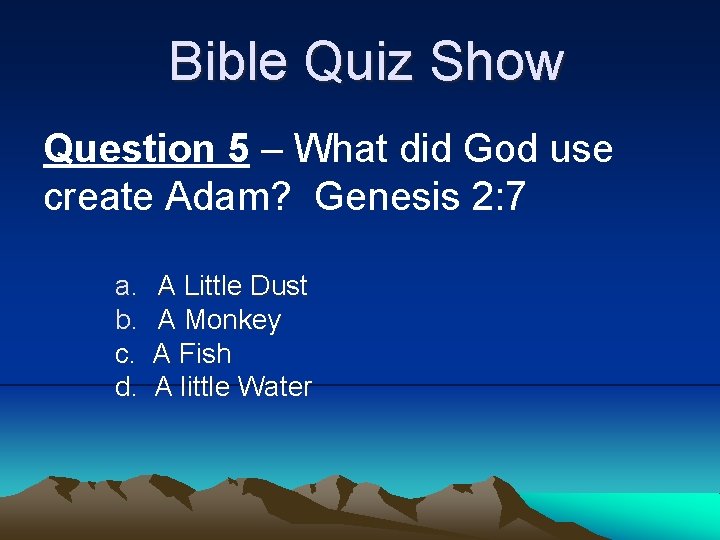 Bible Quiz Show Genesis 1 and 2 In