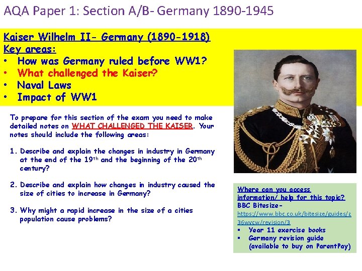 Paper 1 Section AB Germany 1890 1945 AQA