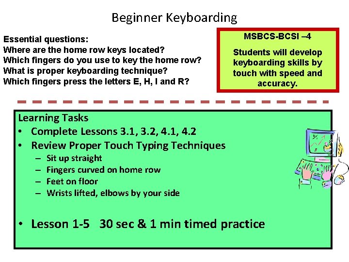 Beginner Keyboarding Touch Typing Unit Pacing Guide Weekly
