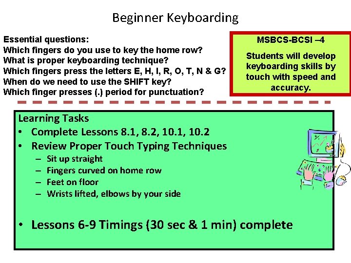 Beginner Keyboarding Touch Typing Unit Pacing Guide Weekly