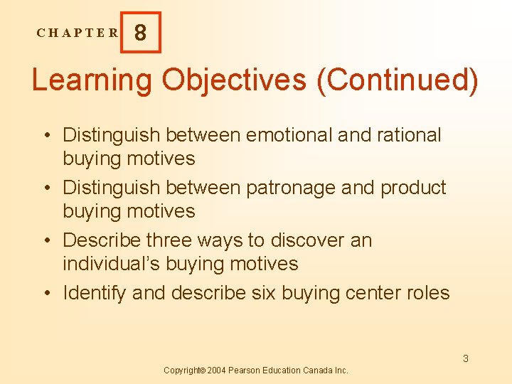 CHAPTER 8 Understanding Customer Behaviour 1 Copyright 2004