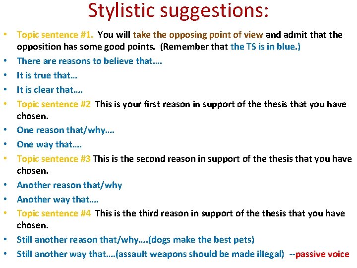 Topic Sentences The TS is in blue Topic