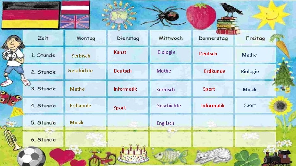 STUNDENPLAN STUNDEN PLAN PLAN DER SCHULFCHER Kunst Biologie