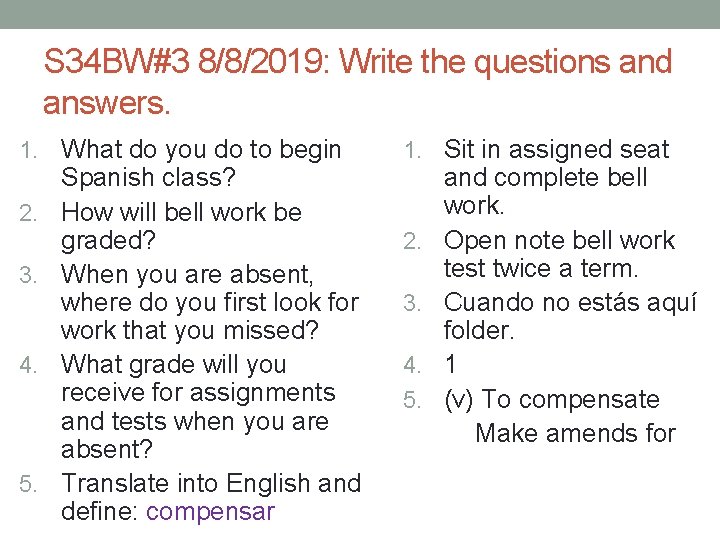 SPANISH 3 BELL WORK Term 1 2019 2020