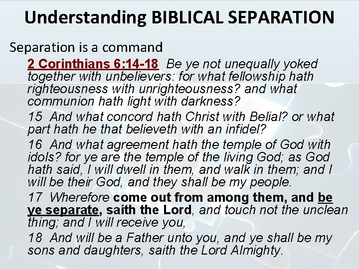 Understanding BIBLICAL SEPARATION Exodus 33 15 16 And