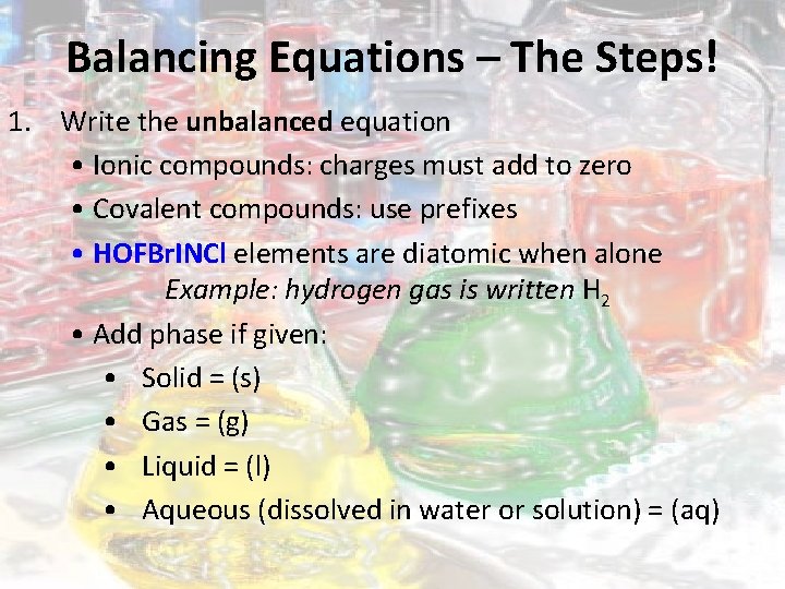 Unit 4 Chemical Equations and Stoichiometry Balancing Equations